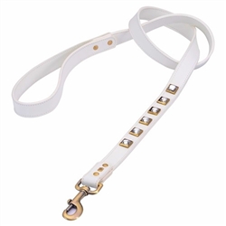 White Leather Square Rhinestone Diamond Dog Leashes- Dosha Dog