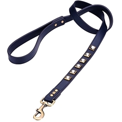 Blue Leather Square Rhinestone Diamond Dog Leashes- Dosha Dog